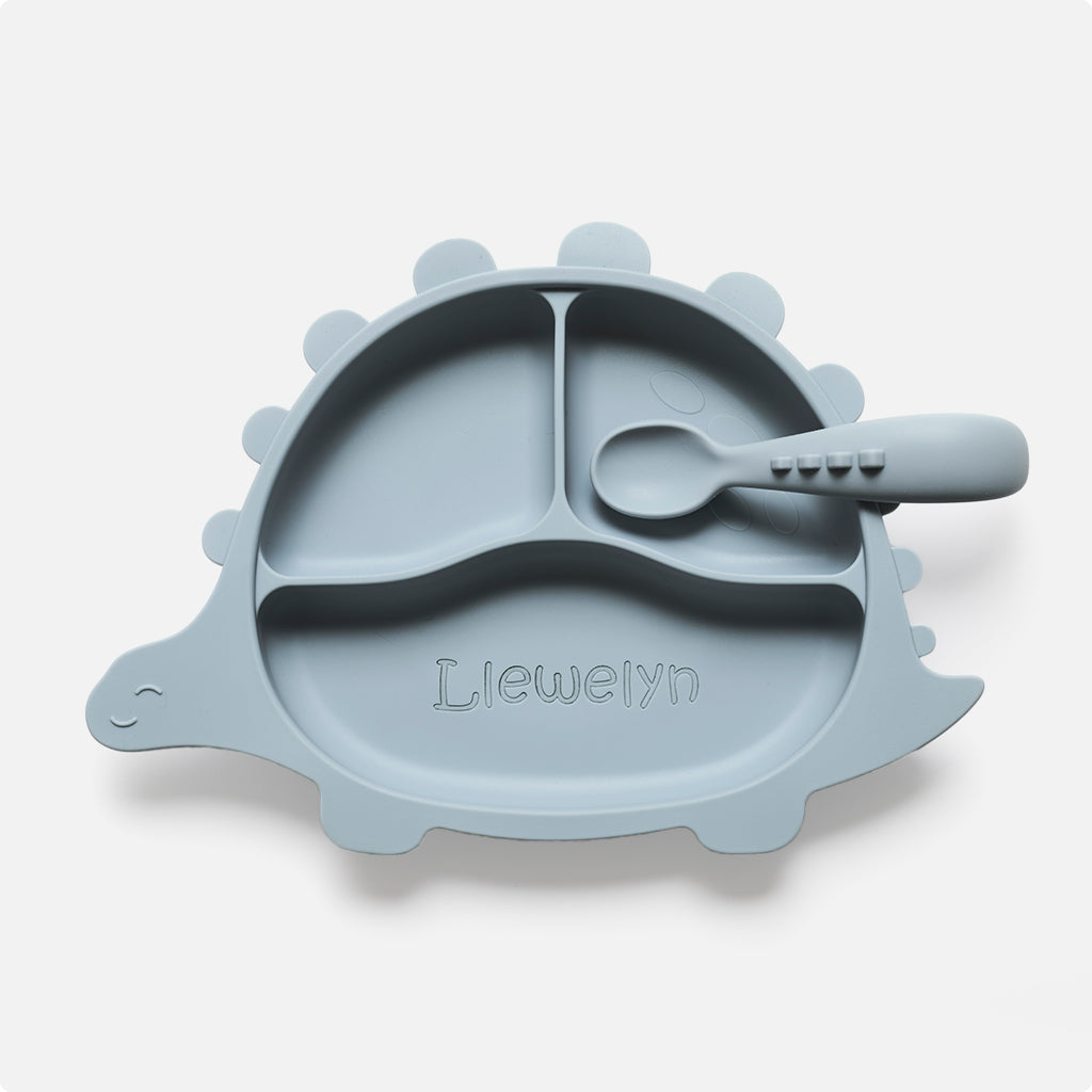 Personalised Dinosaur Plate with Matching Spoon | BPA-Free Silicone ...