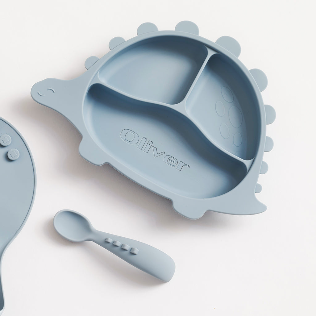 Personalised Dinosaur Plate with Matching Spoon | BPA-Free Silicone ...